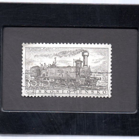 Vintage | Art | Framed Stamp Art Czechoslovakia Railway Engine | Poshmark